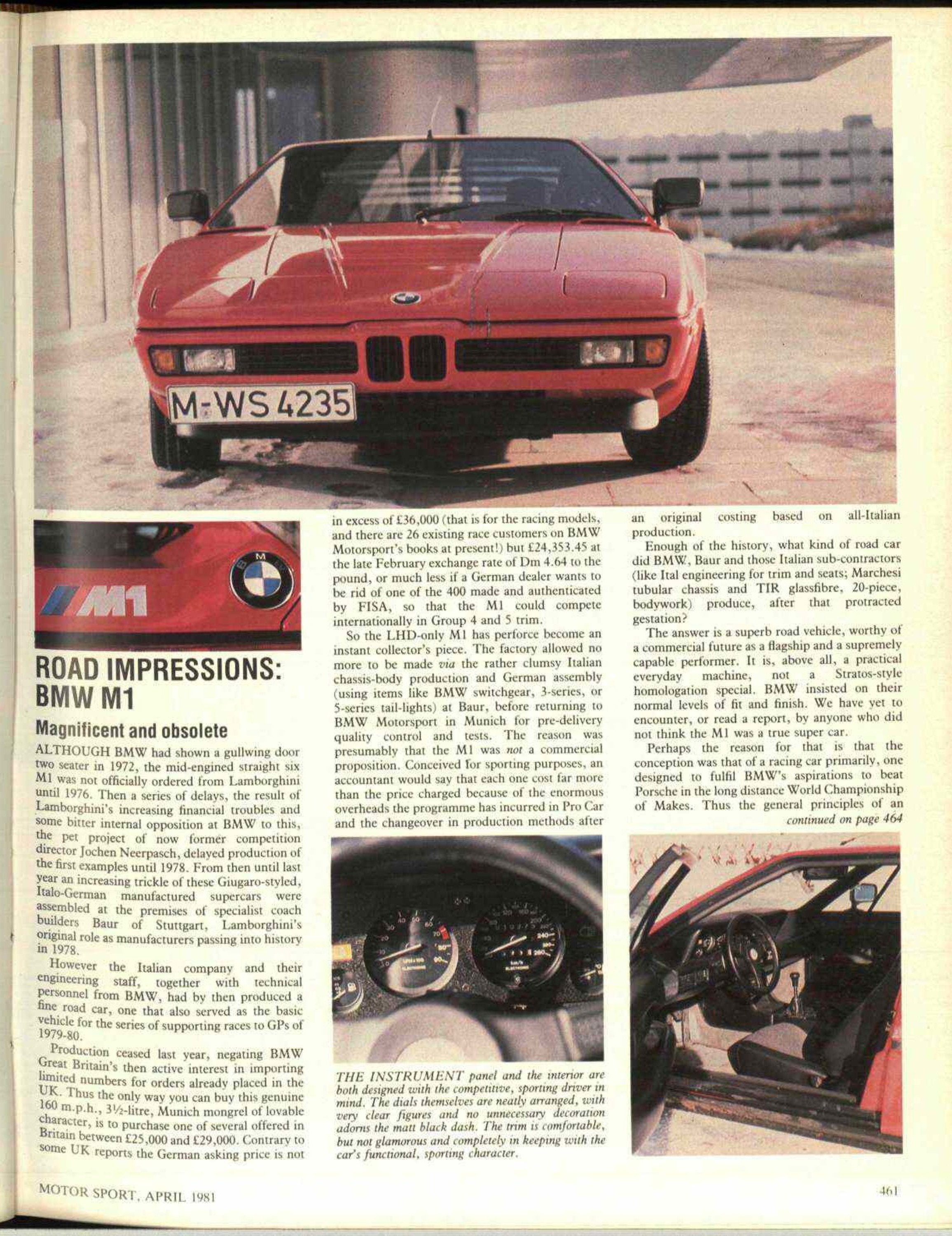 Road Impressions: BMW M1 | Motor Sport Magazine Archive