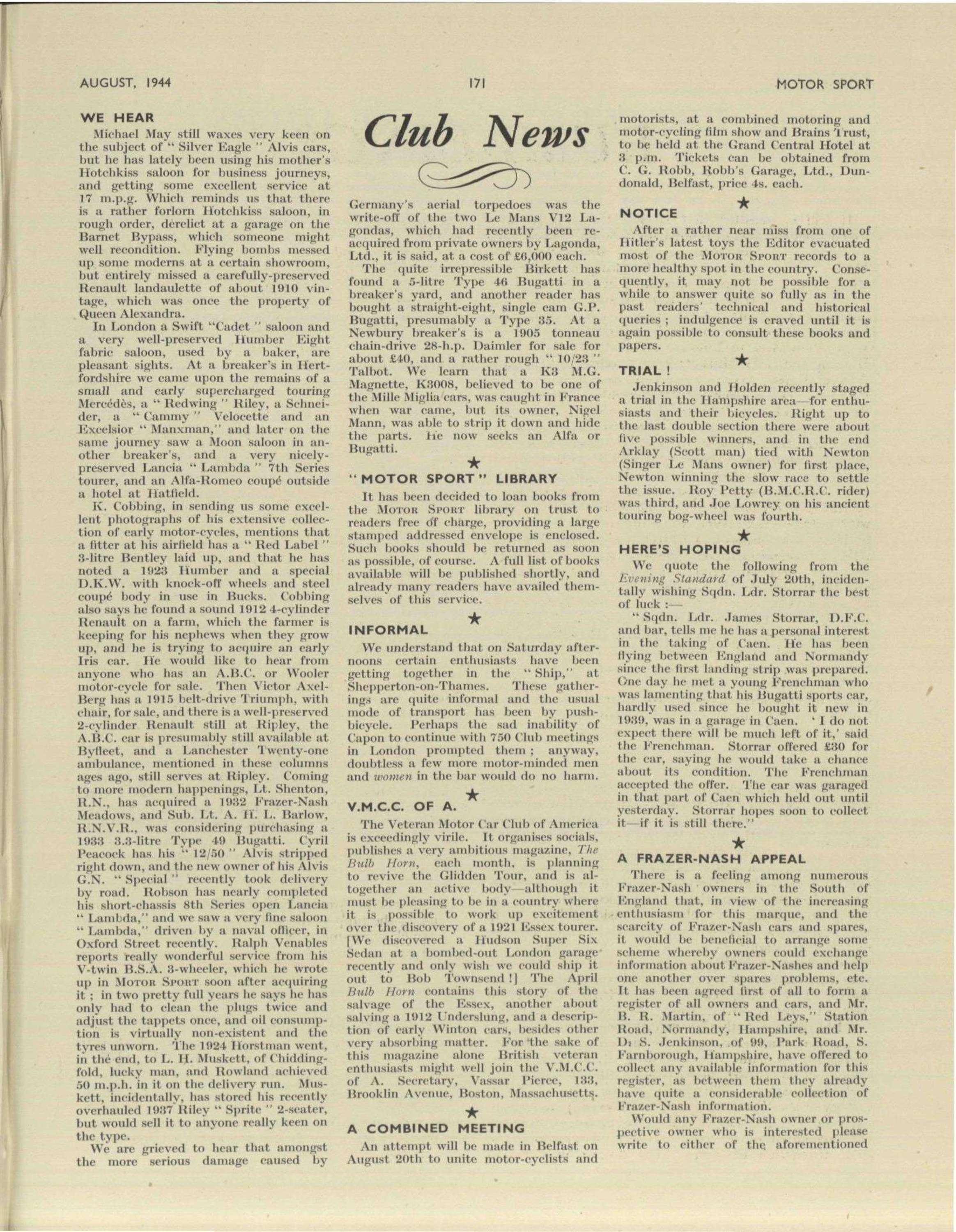 AUGUST, 1944 - Motor Sport Magazine