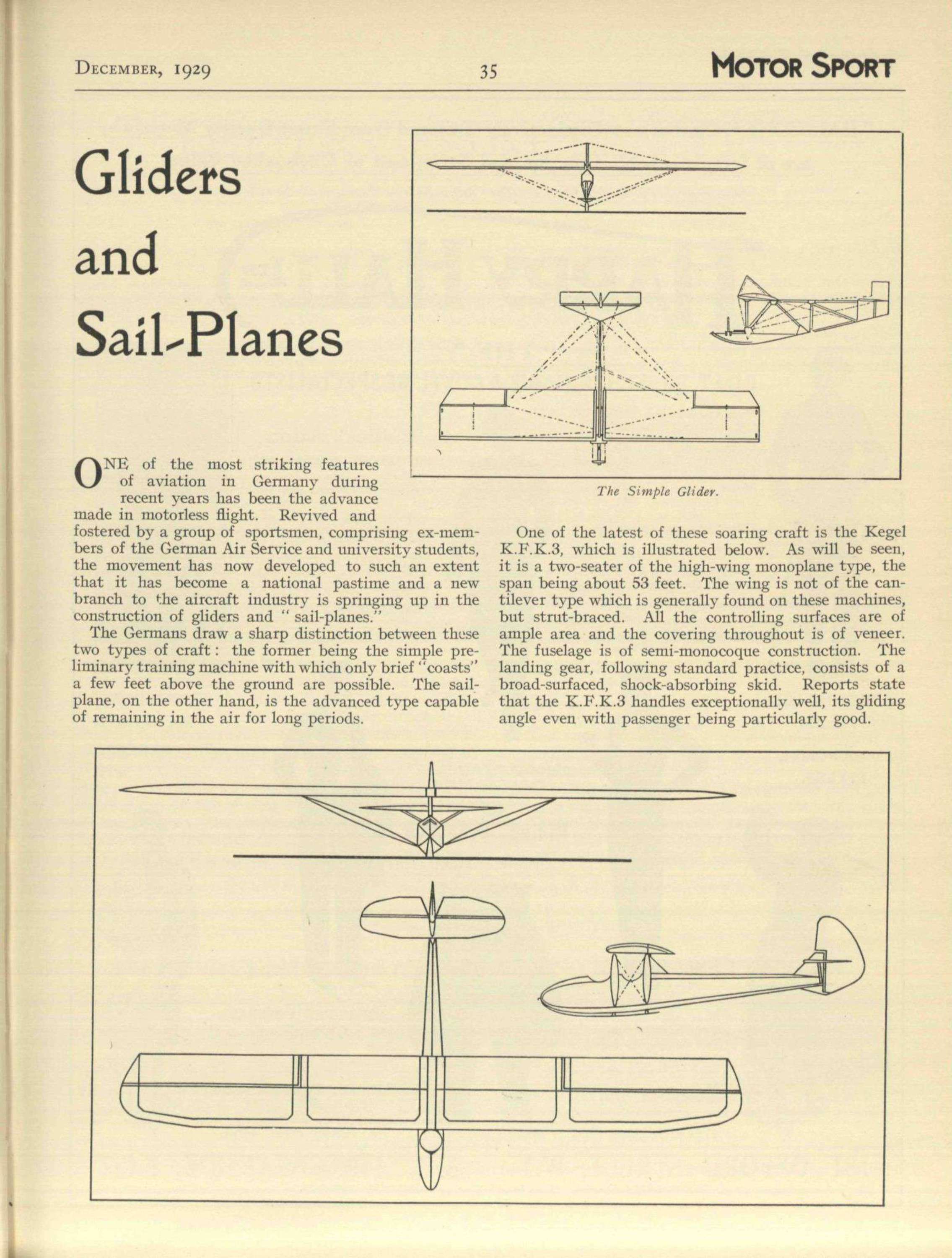 Gliders and Sail-Planes December 1929 - Motor Sport Magazine