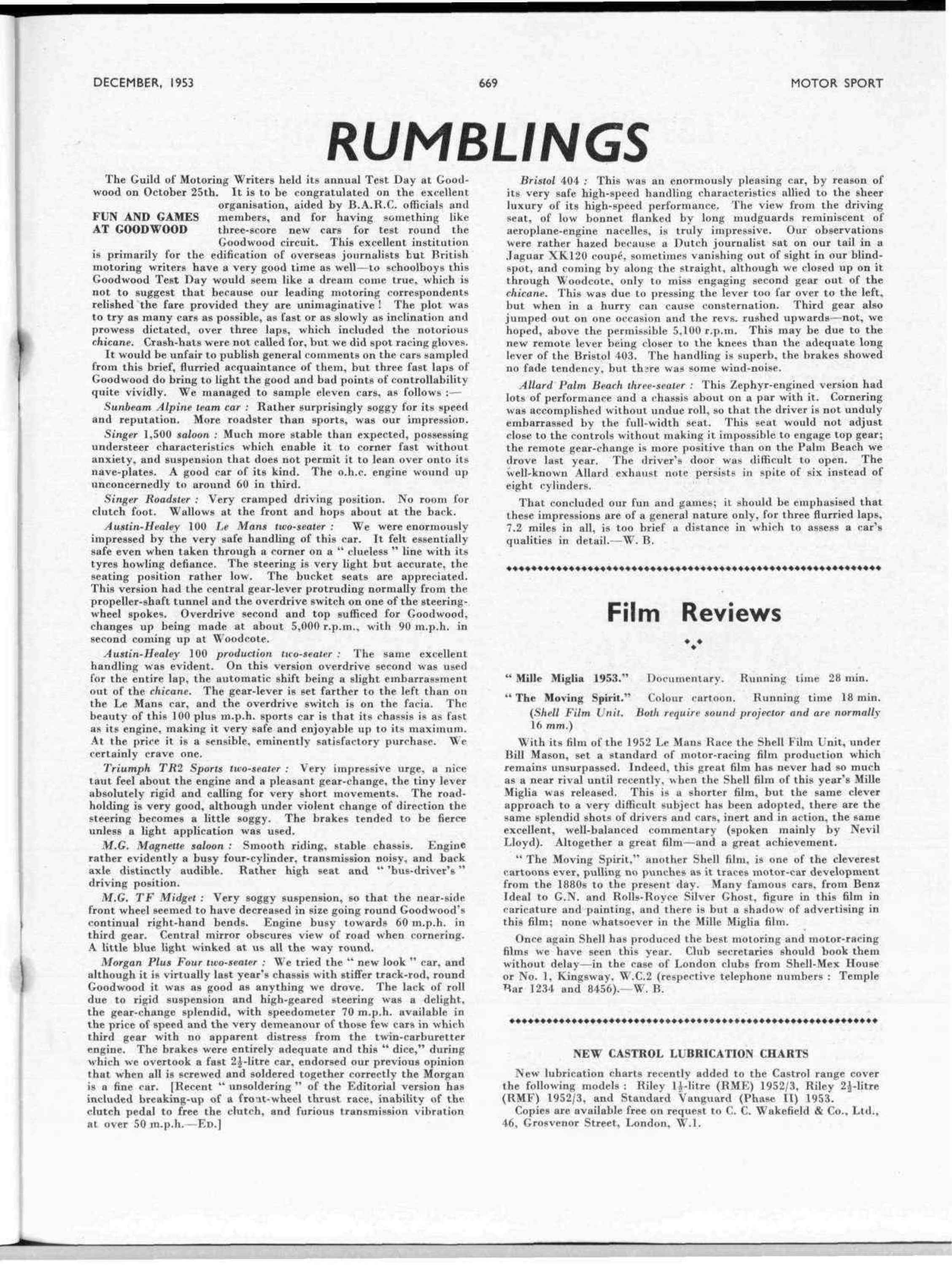 New Castrol Lubrication Charts | Motor Sport Magazine Archive