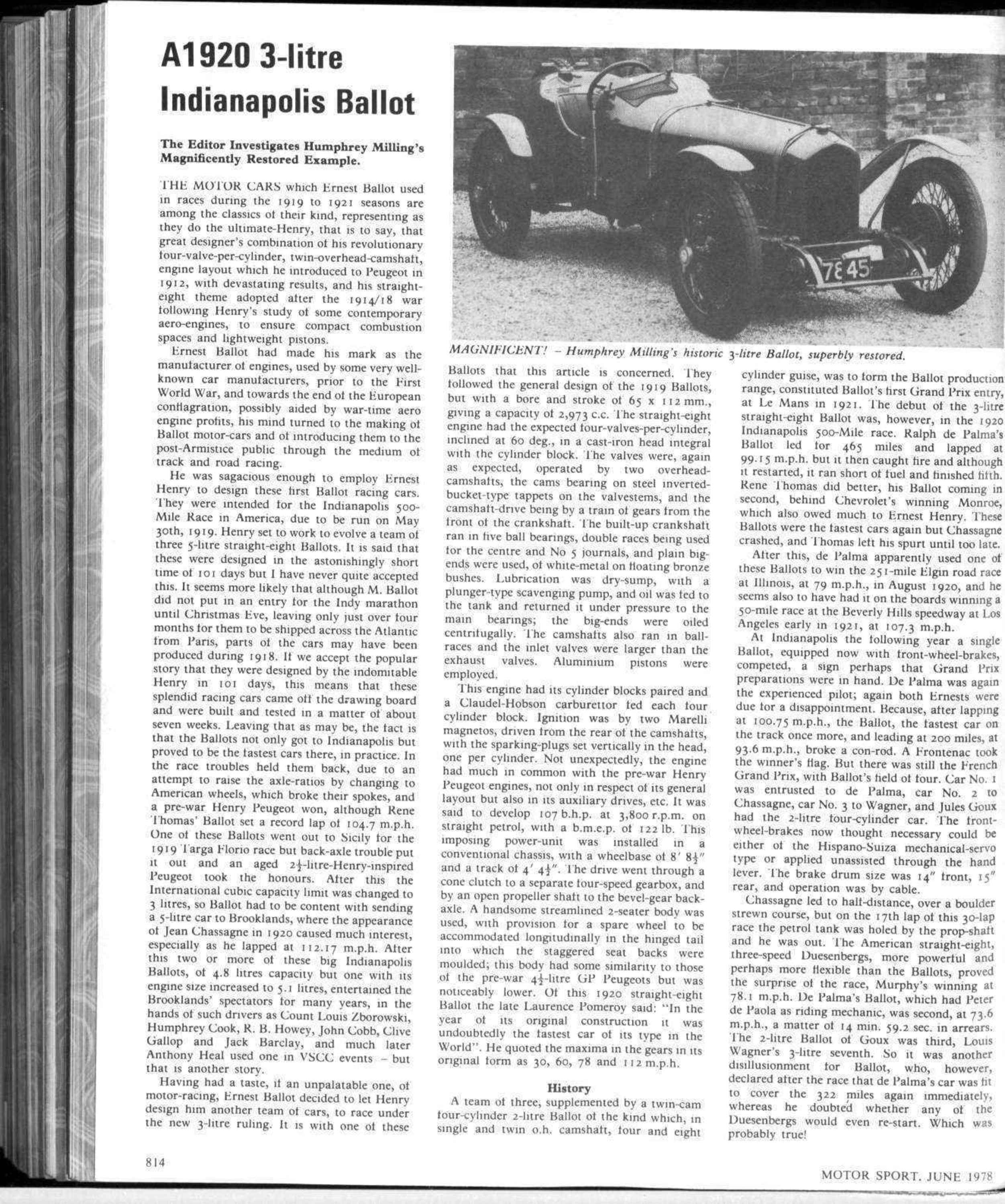 A 1920 3-litre Indianapolis Ballot | Motor Sport Magazine Archive
