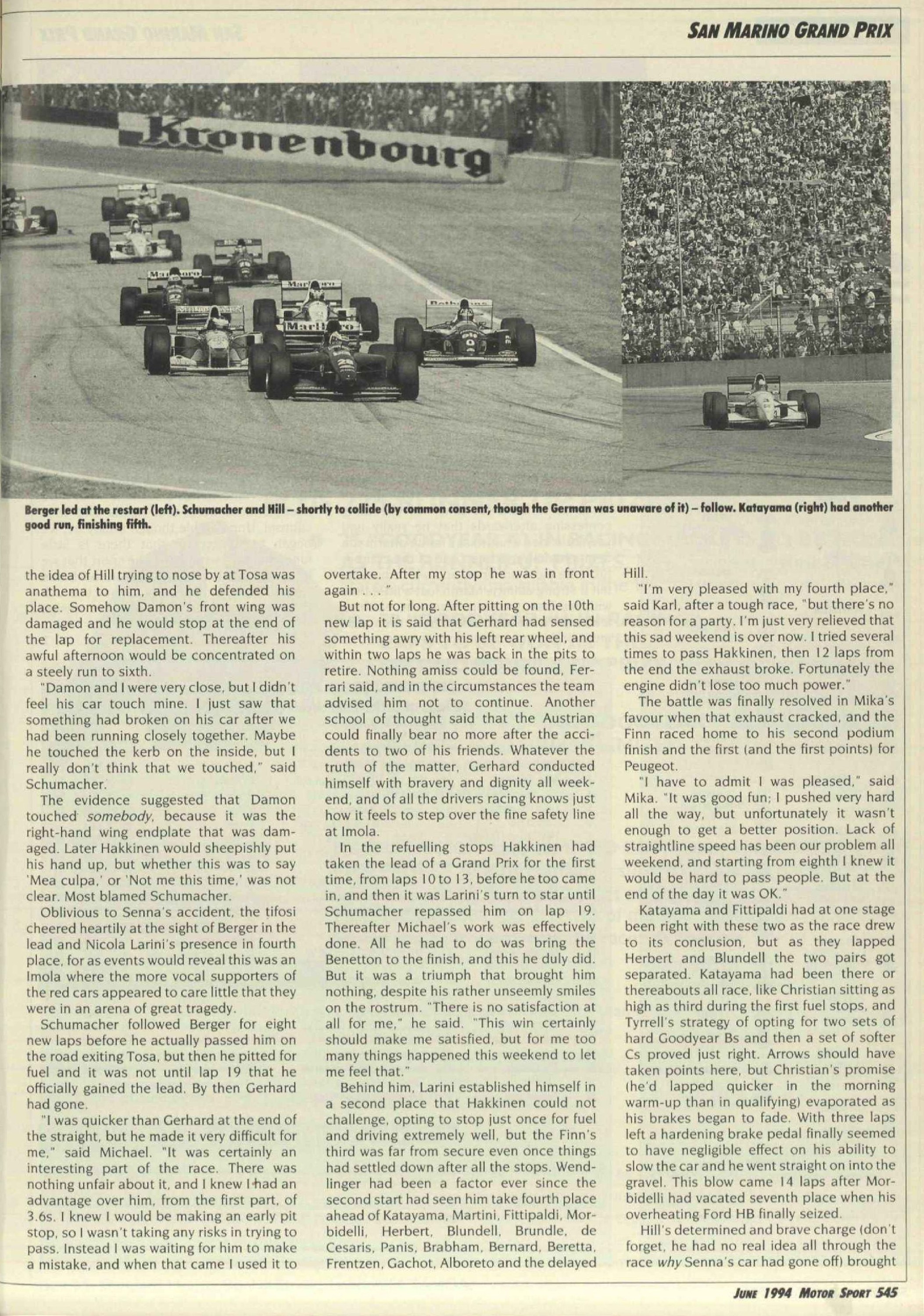 1994 Pacific Grand Prix report: Benetton at the double June 1994 ...