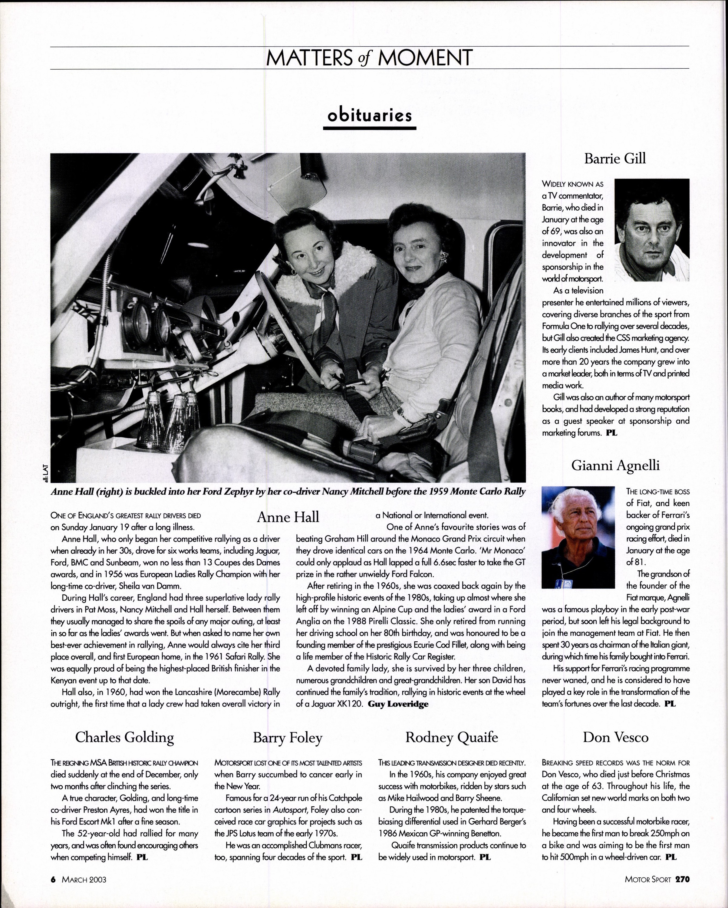 Anne Hall March 2003 - Motor Sport Magazine