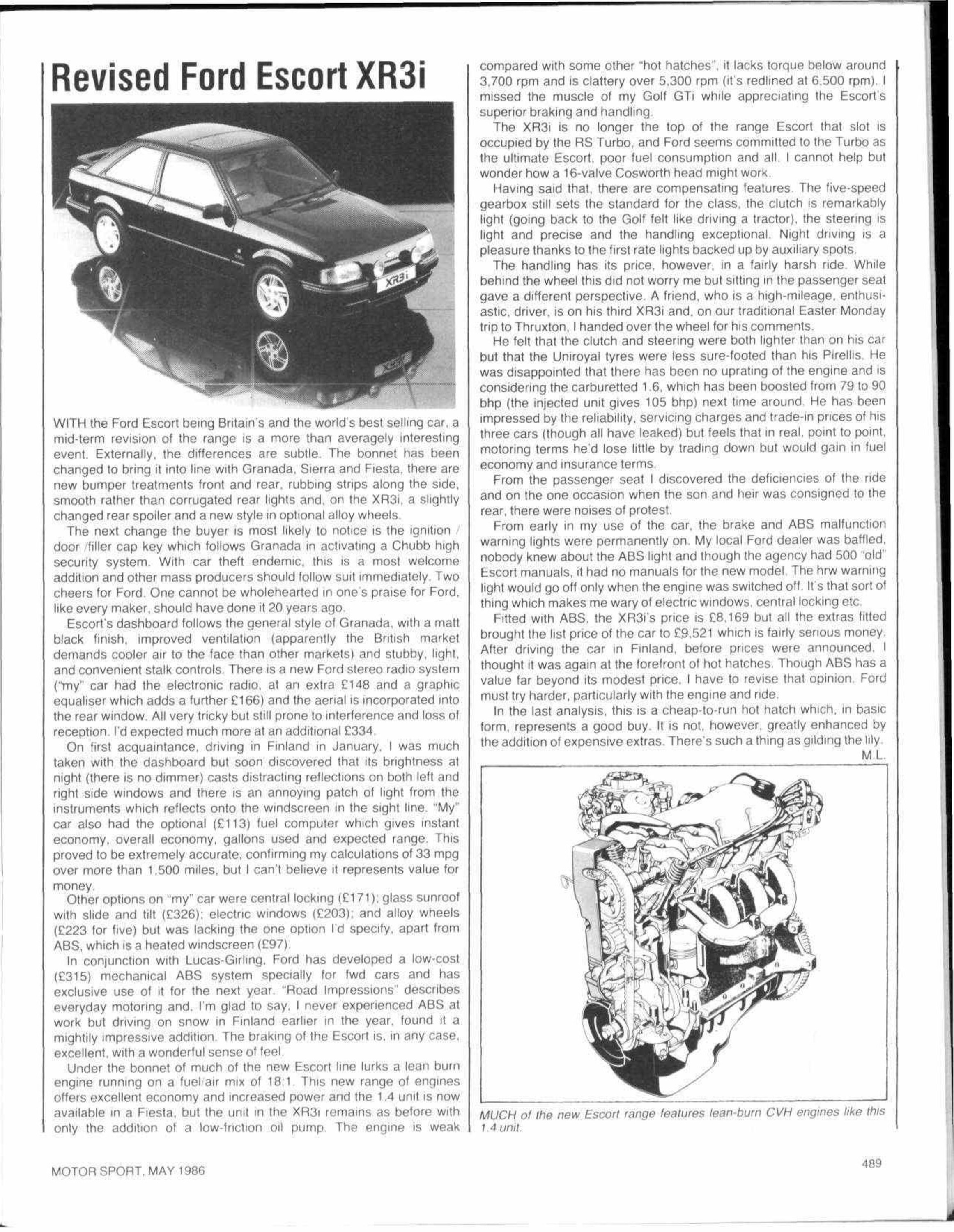 Revised Ford Escort XR3i | Motor Sport Magazine Archive