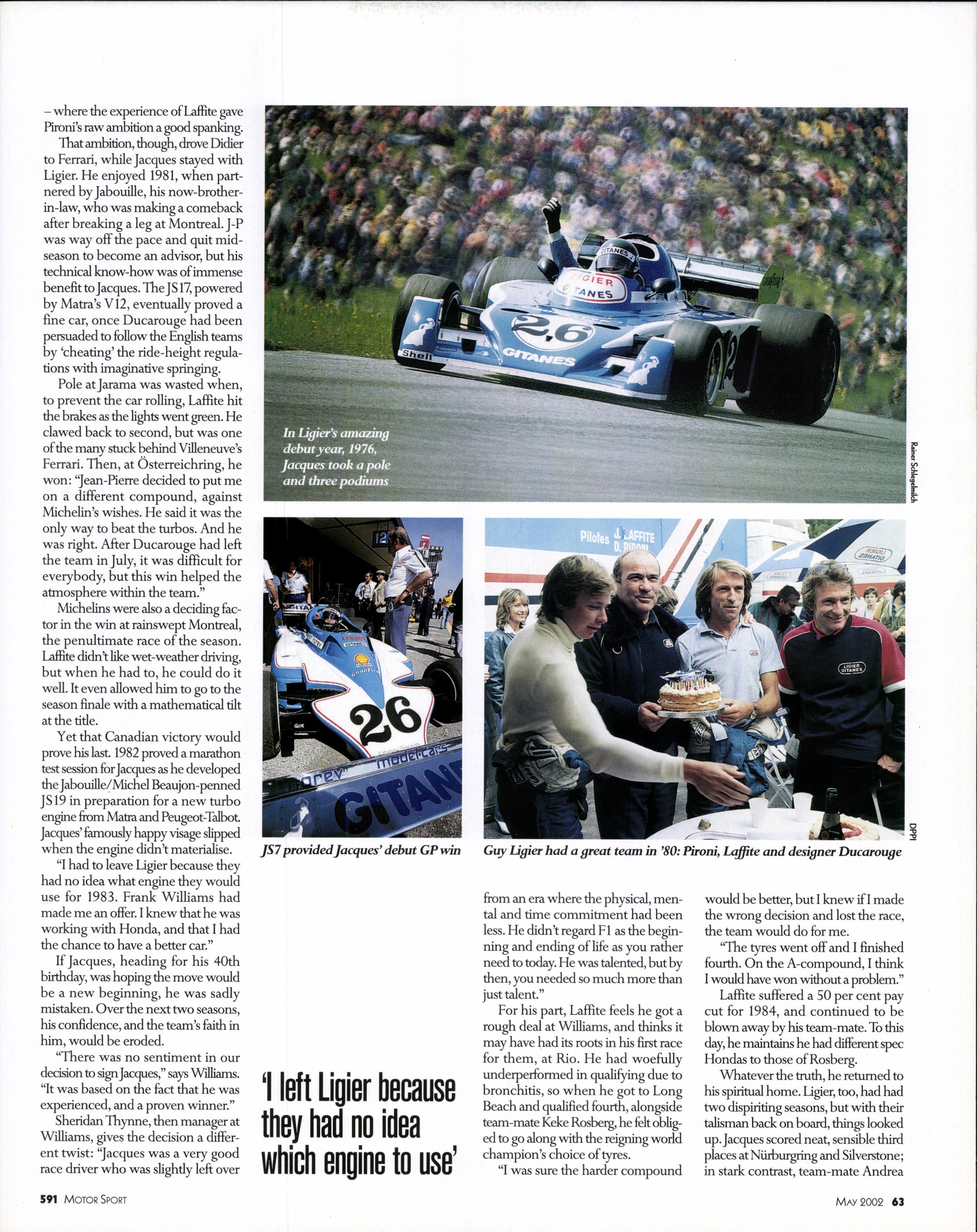 Jacques Laffite: Cavalier aptitude May 2002 - Motor Sport Magazine