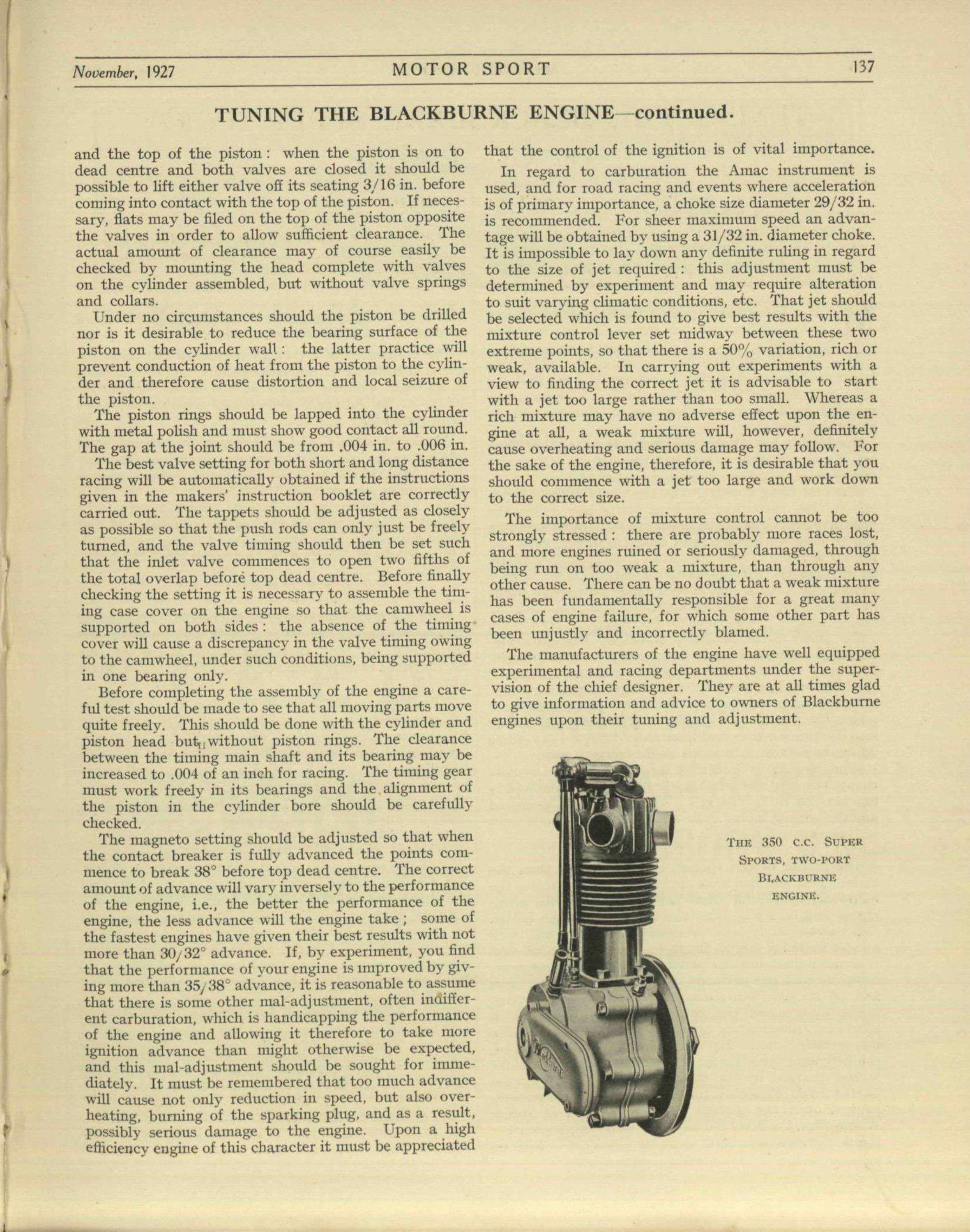 TUNING THE BLACKBURNE SUPERSPORTS 350 CC ENGINE November 1927 - Motor ...