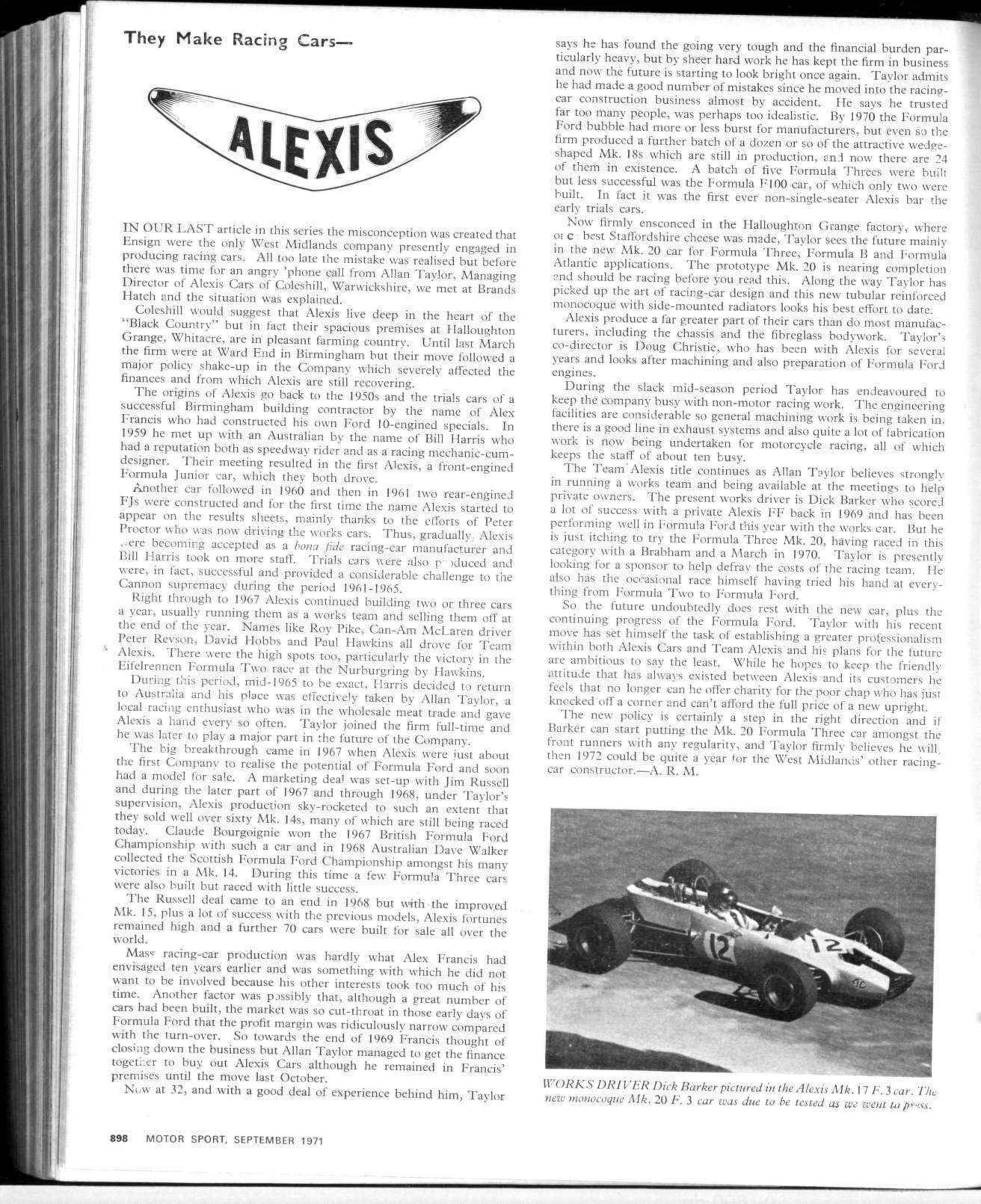 They make racing cars: Alexis | Motor Sport Magazine Archive