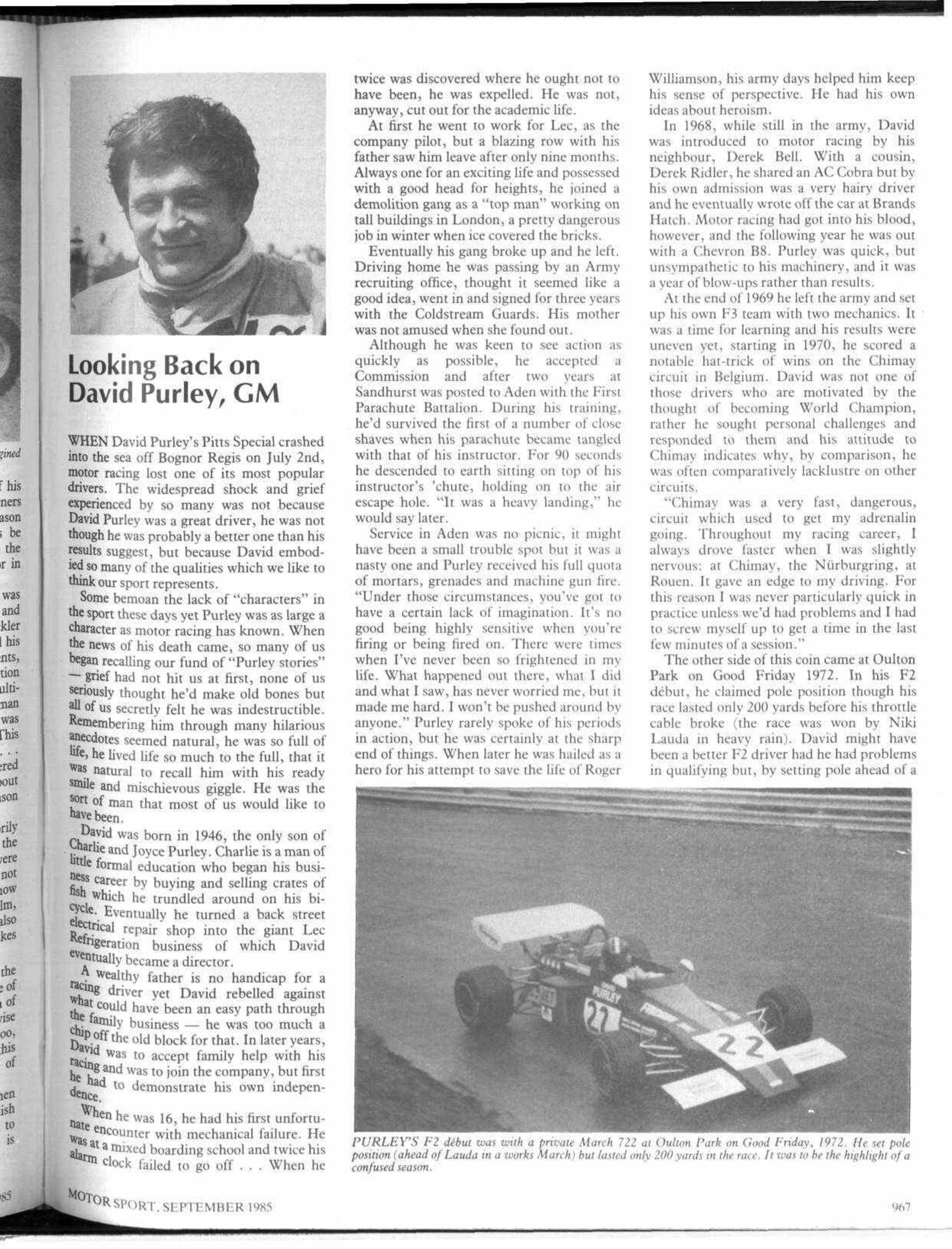 Looking back on David Purley, GM | Motor Sport Magazine Archive